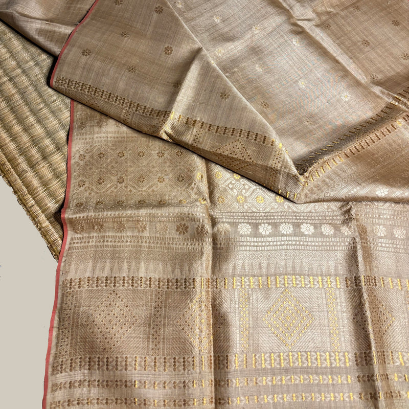 Heirloom Pure Assamese Muga Saree with Muga Extra Weft and Zari Mina